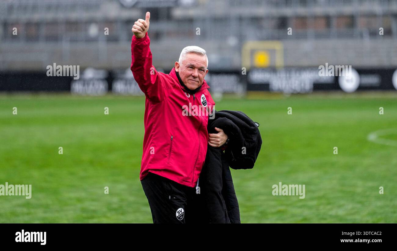 Olaf Janßen (Janssen, coach, head coach, SVS), with thumb up, gesture ...