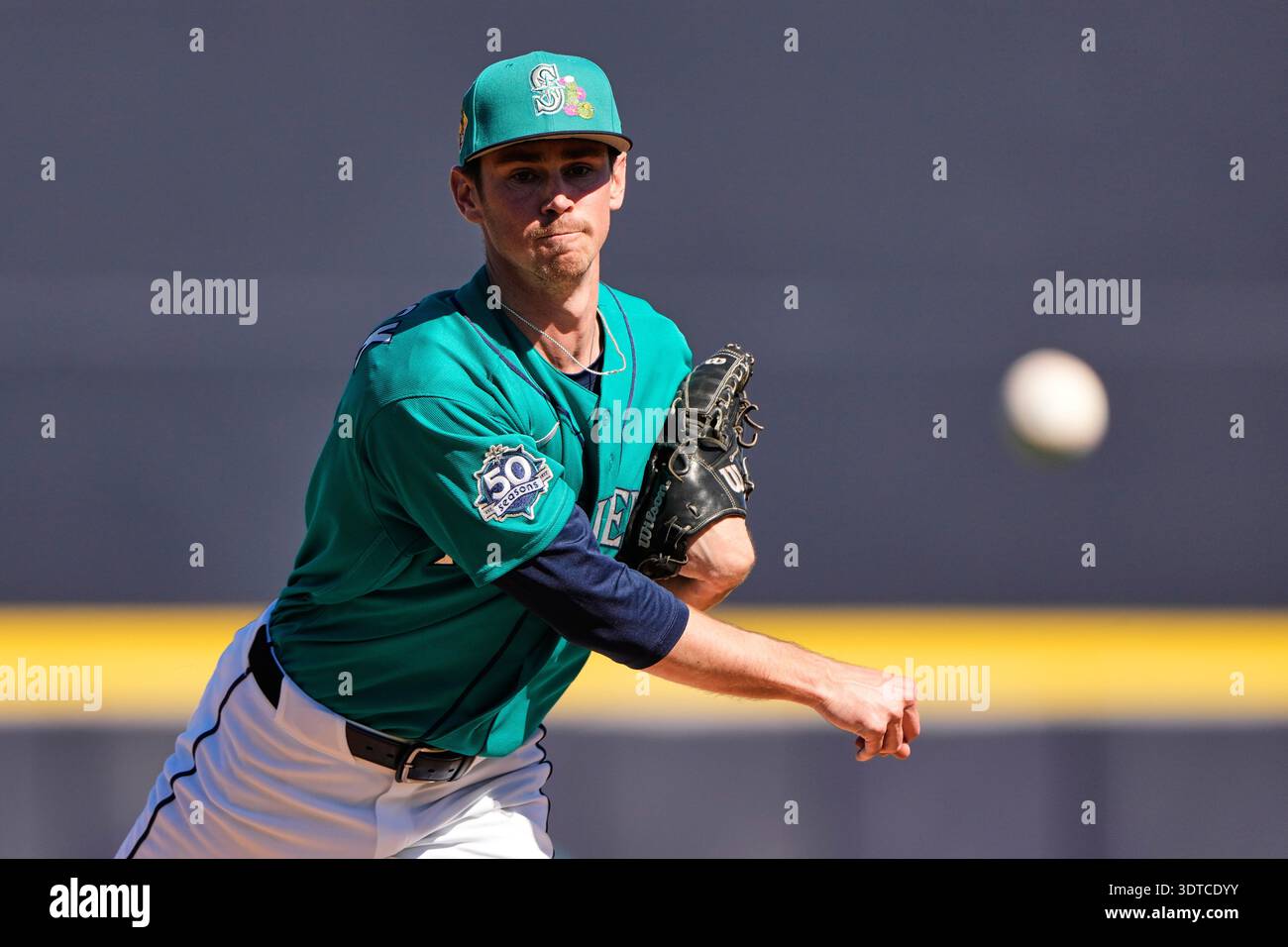 Seattle Mariners starting pitcher Emerson Hancock throws during the ...