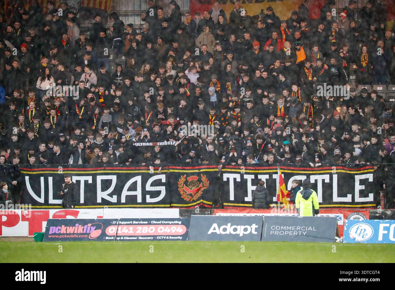 Fan group "Ultras Thistle" after the William Hill Championship match ...