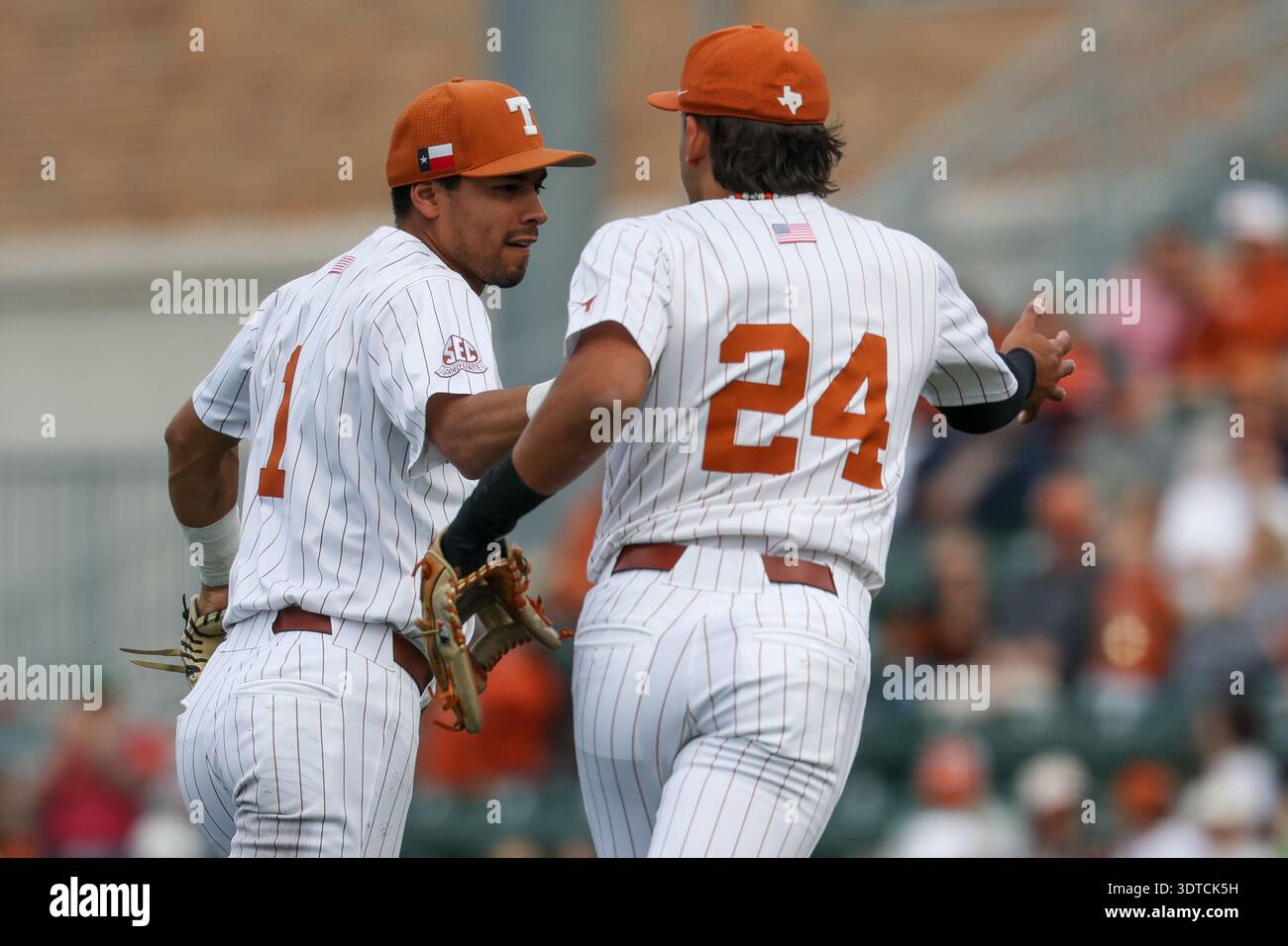 AUSTIN, TX - FEBRUARY 21: Infielder Temo Becerra #1 of the Texas ...