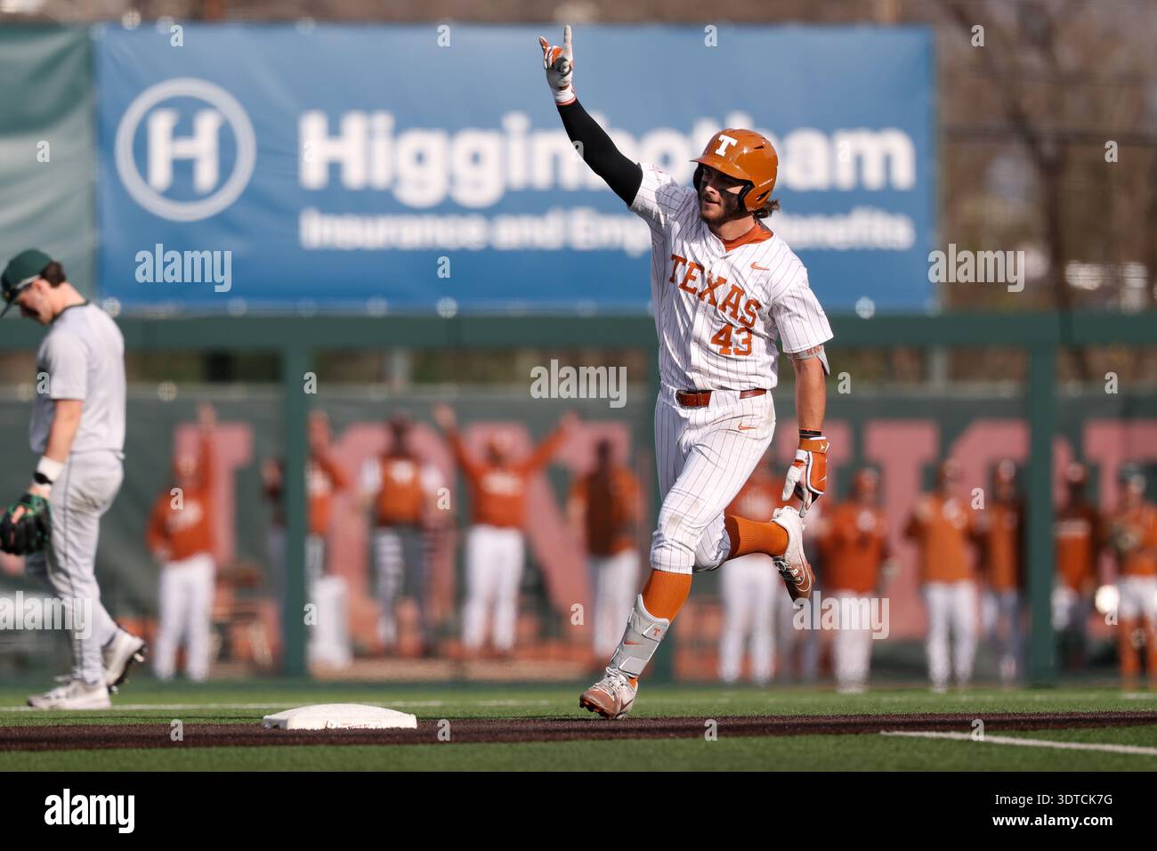 AUSTIN, TX - FEBRUARY 21: Outfielder Aiden Robbins #43 of the Texas ...