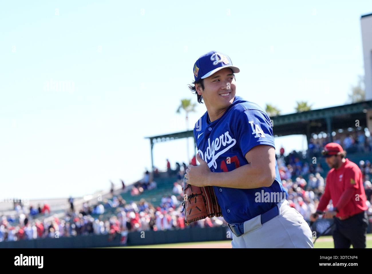 Los Angeles Dodgers two-way player Shohei Ohtani (17) runs onto the ...