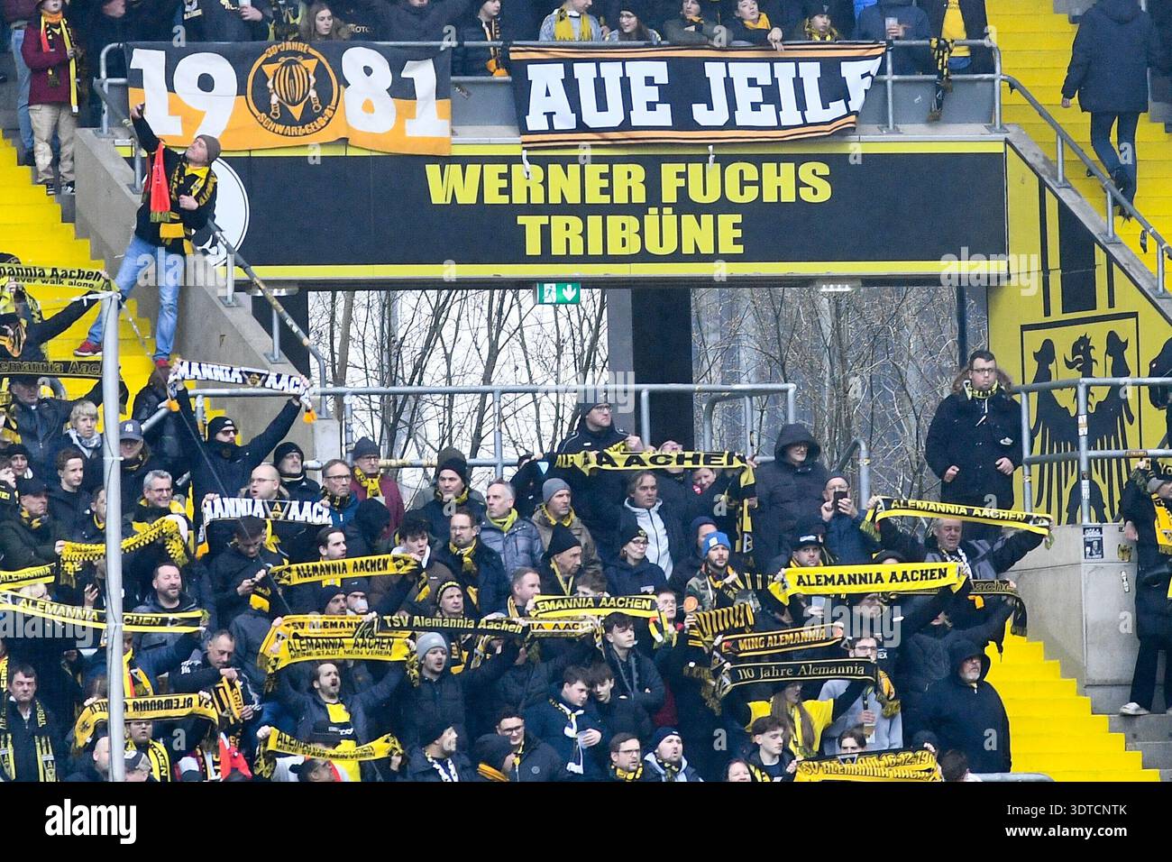 Aachen fans [supporters] at Tivoli, fans [supporters], audience ...