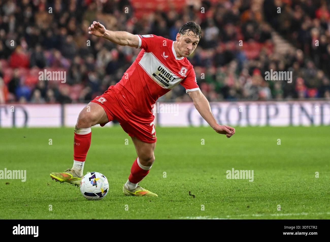 Callum Brittain of Middlesbrough controls the ball during the Sky Bet ...