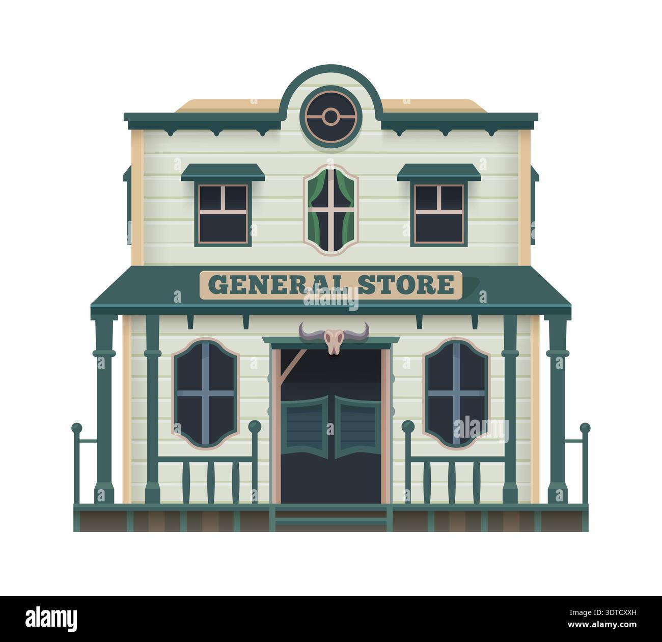Western town general store cartoon building. USA history architecture ...