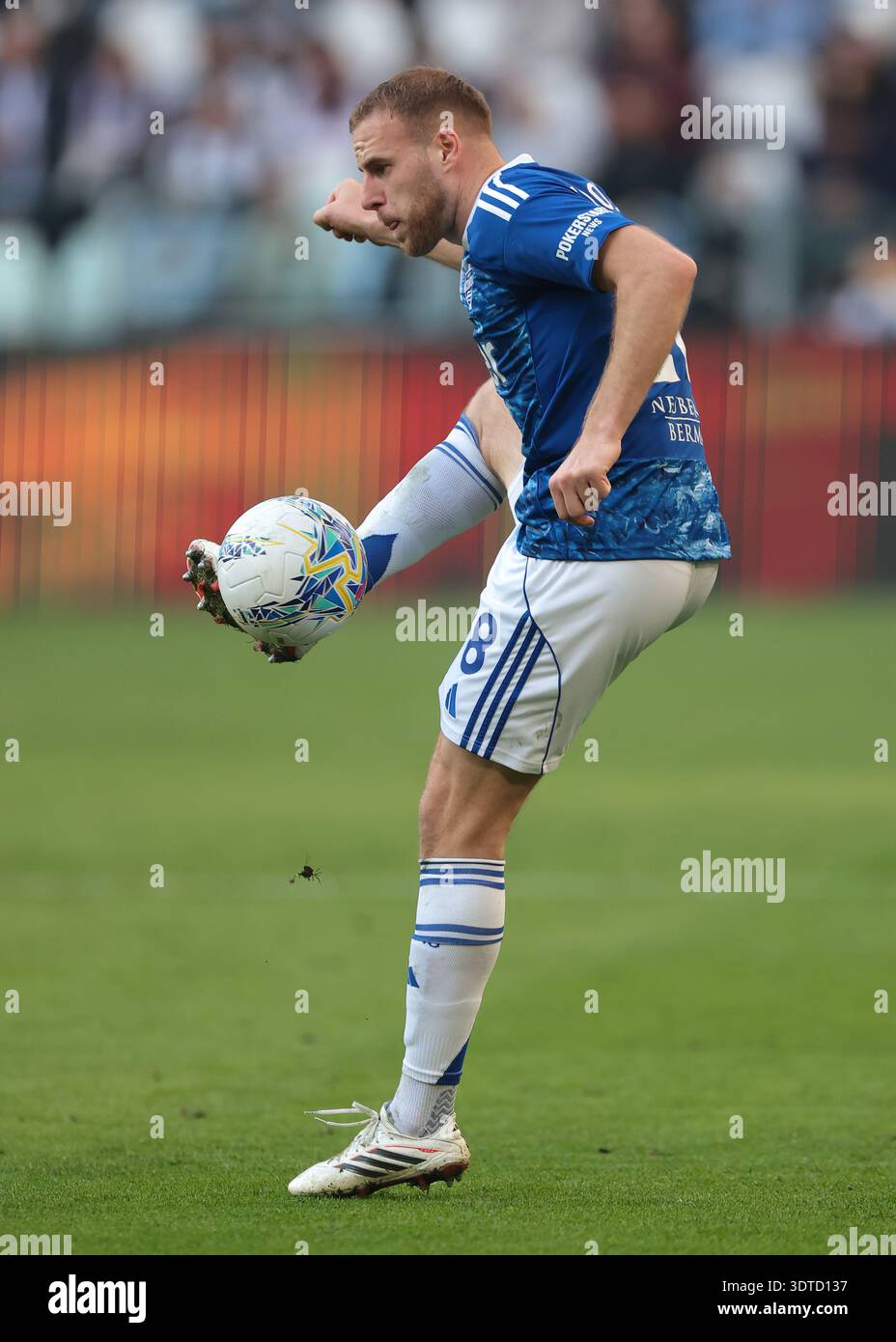 Turin, Italy, 21st February 2026. Ivan Smolcic of Como 1907 controls ...