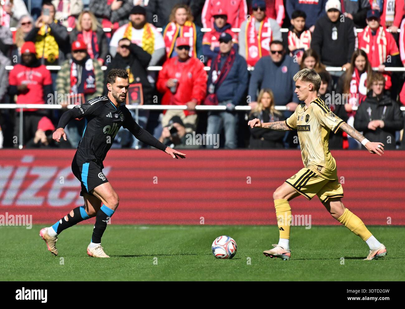 Charlotte FC defender Harry Toffolo (15, left) and St. Louis CITY SC ...
