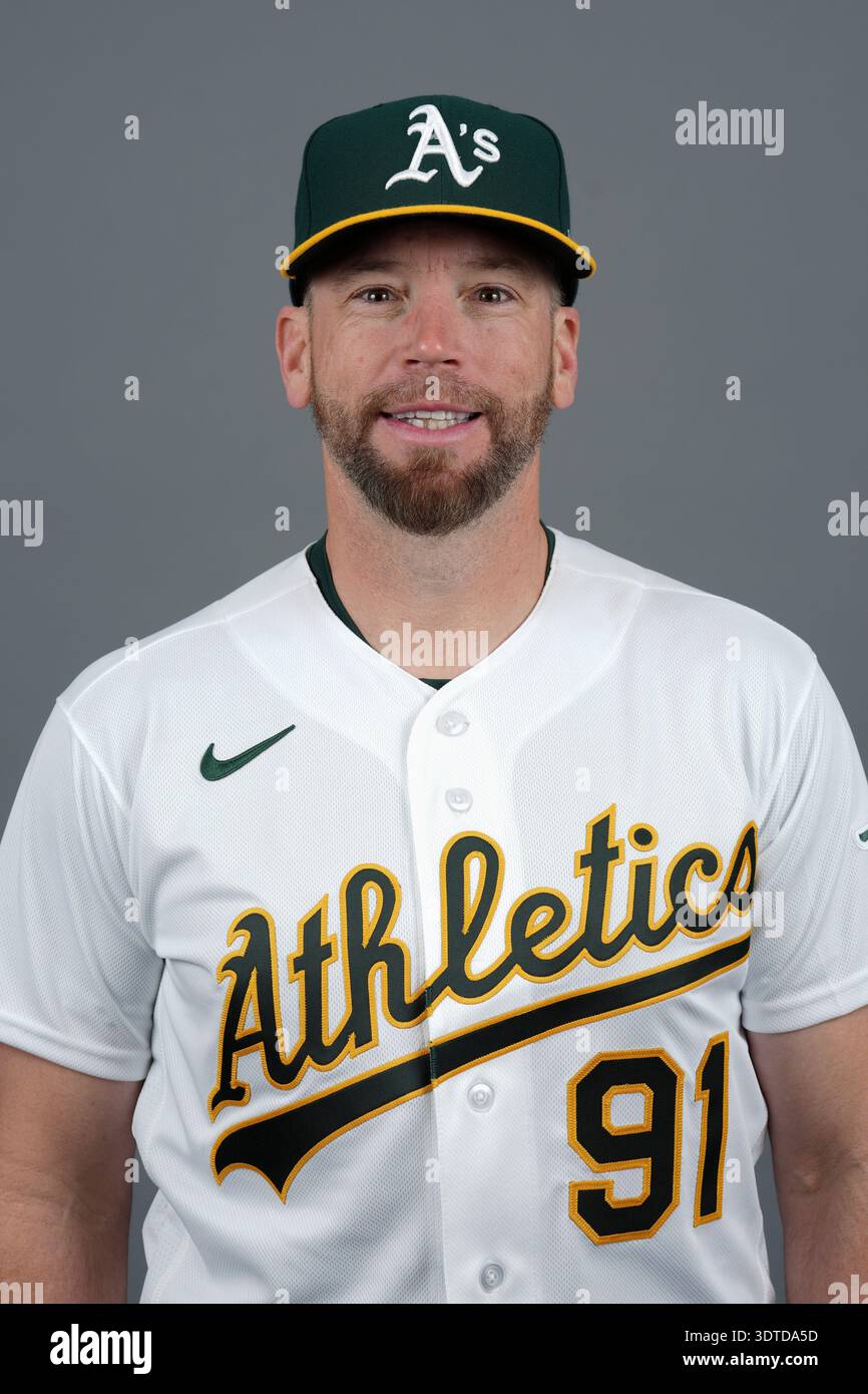 This is a 2026 photo of bullpen catcher Dustin Hughes of the Athletics ...