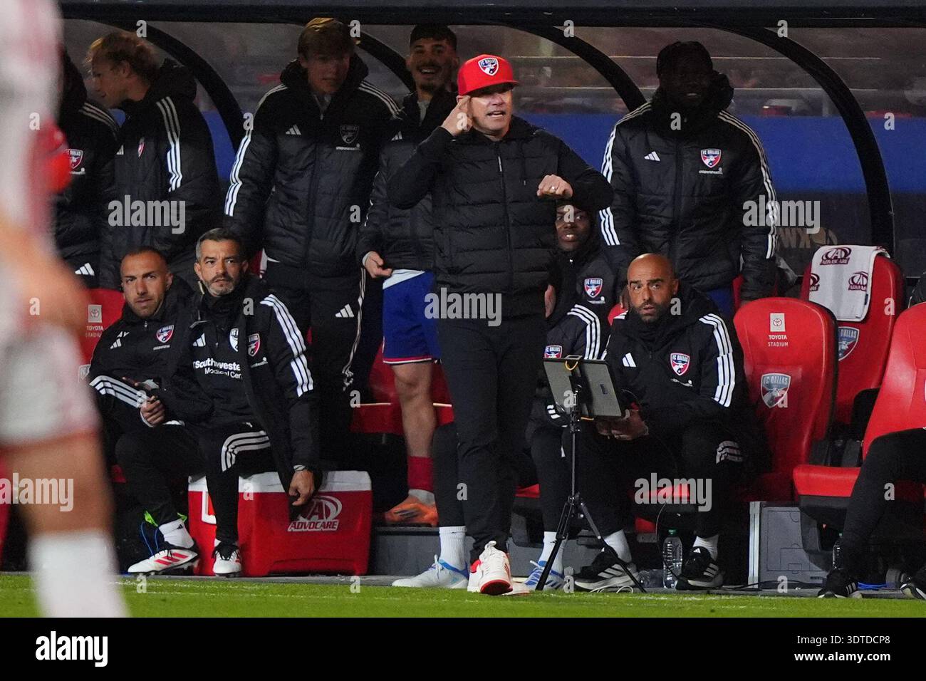 FC Dallas head coach Eric Quill looks on from the sidelines during the ...