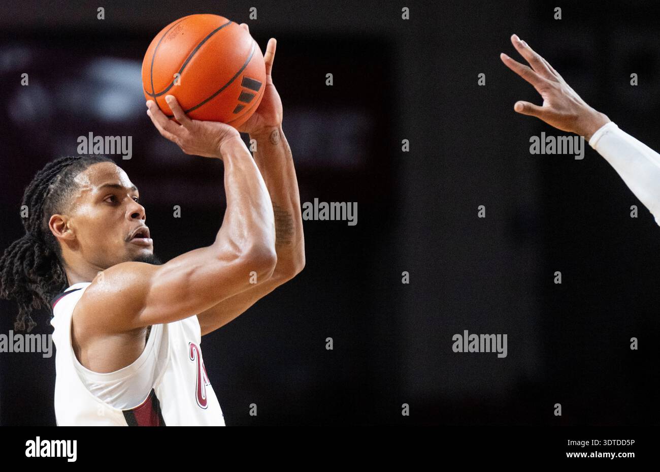 Massachusetts forward Daniel Hankins-Sanford looks to attempt a 3-point ...