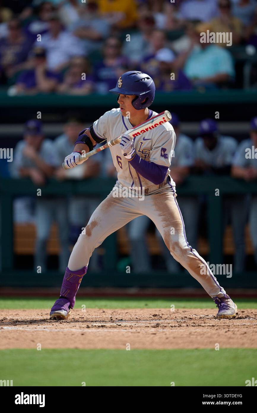 LSU Tigers Derek Curiel (6) squares to bunt during an NCAA baseball ...