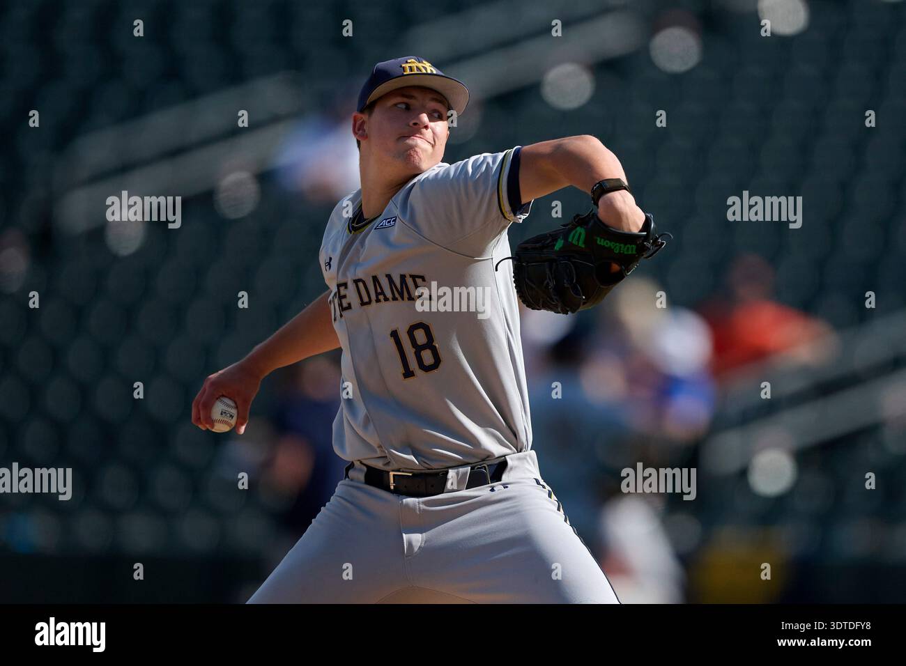 Notre Dame Fighting Irish pitcher Aiden Zerr (18) delivers a pitch ...