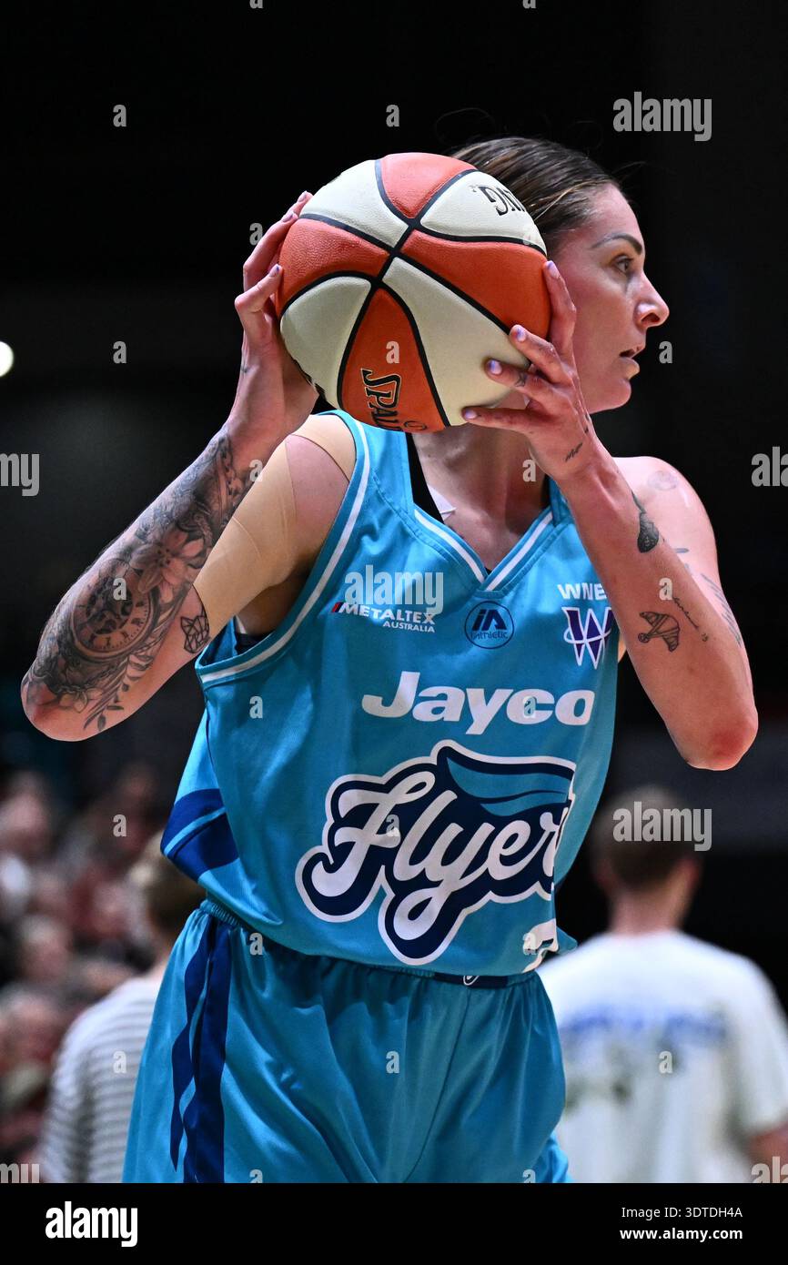 Cayla George of the Southside Melbourne Flyers looks to pass during the ...