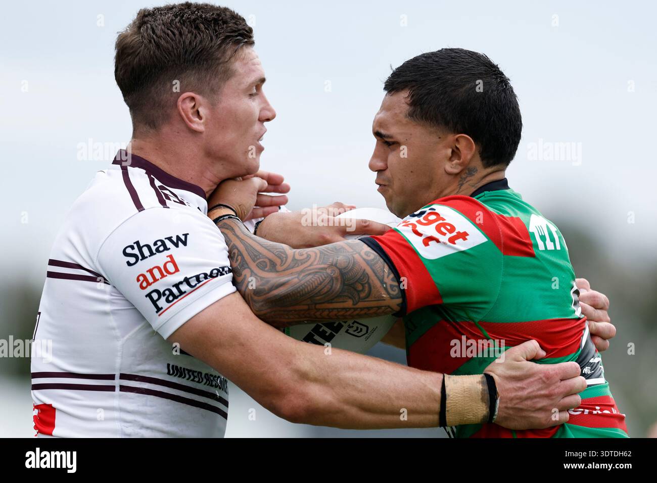 Bayleigh Bentley-Hape of the Rabbitohs is tackled during the NRL Pre ...