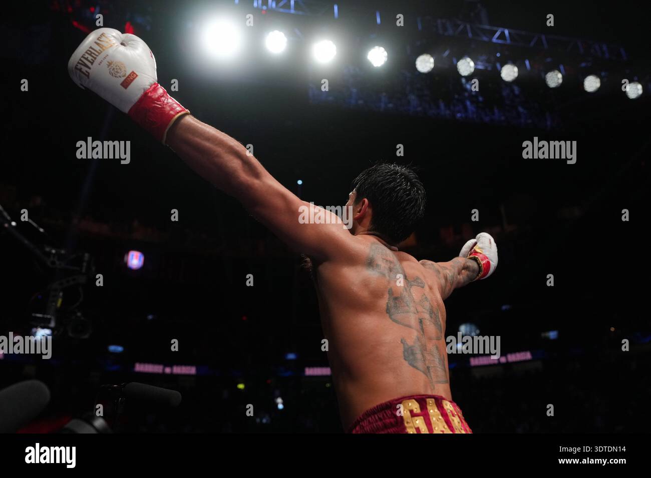 Ryan Garcia celebrates after winning in a WBC welterweight title boxing ...