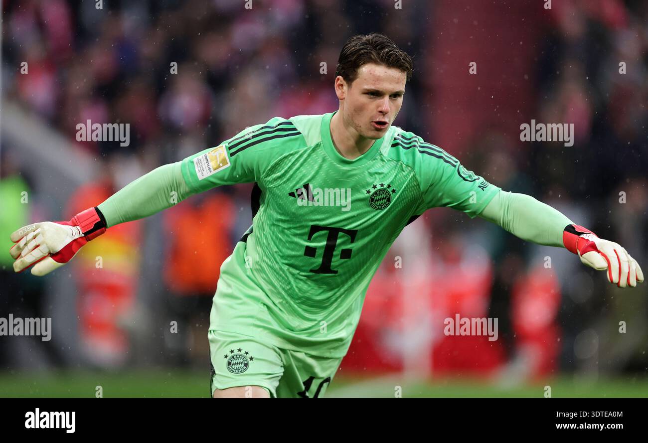München , Germany. 21th February 2026 . München Goalkeeper Urbig Jonas ...