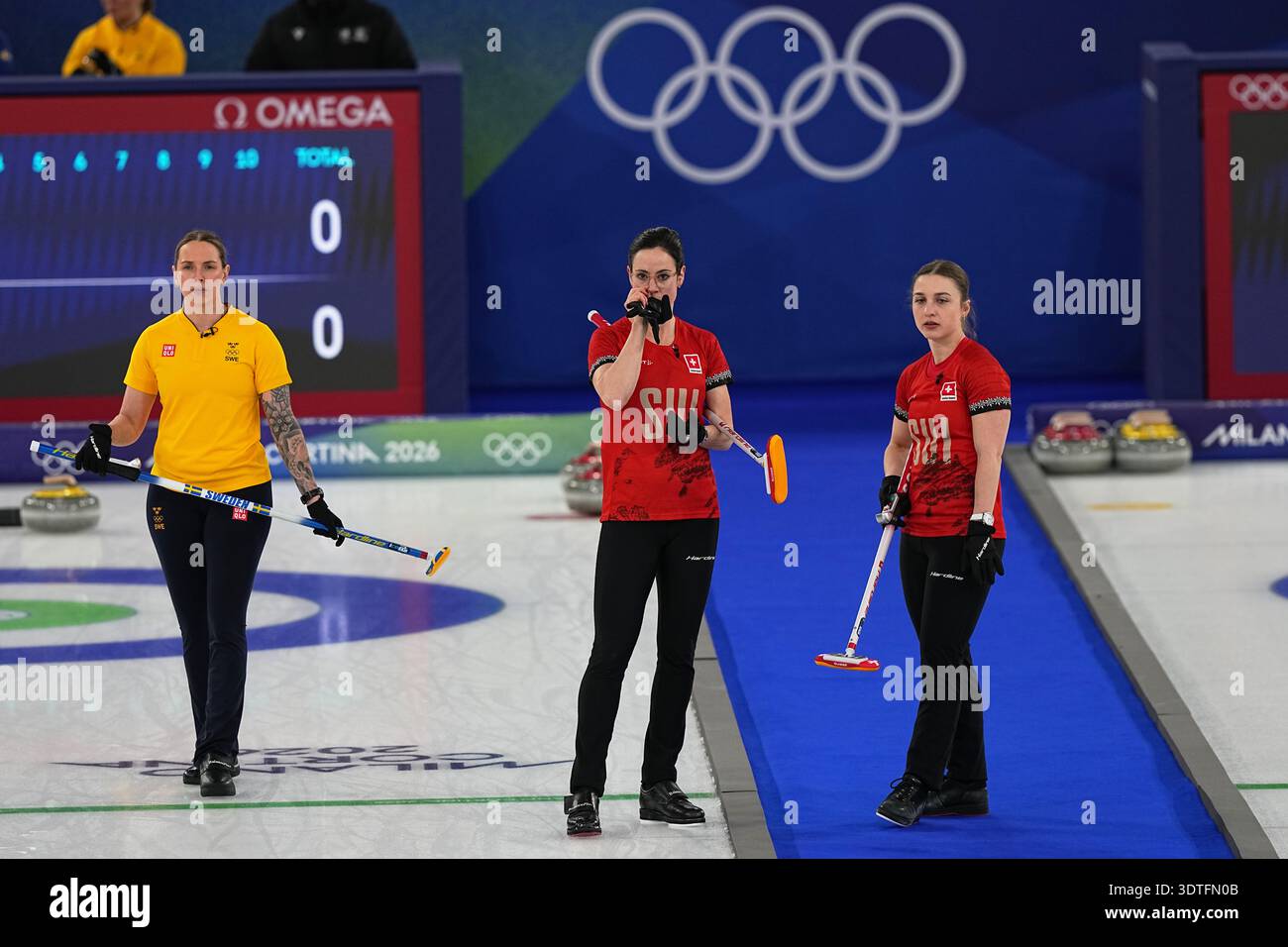 Switzerland's Carole Howald, centre, Switzerland's Selina Witschonke ...