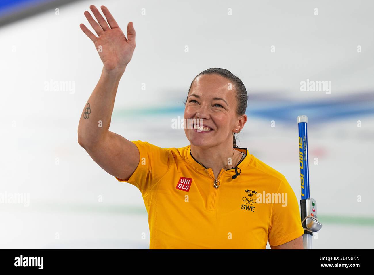 Sweden's Agnes Knochenhauer reacts during a women's curling gold medal ...