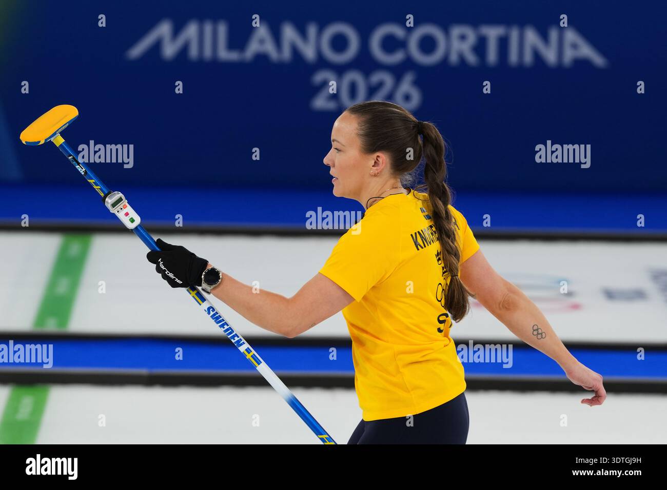 Sweden's Agnes Knochenhauer reacts during a women's curling gold medal ...