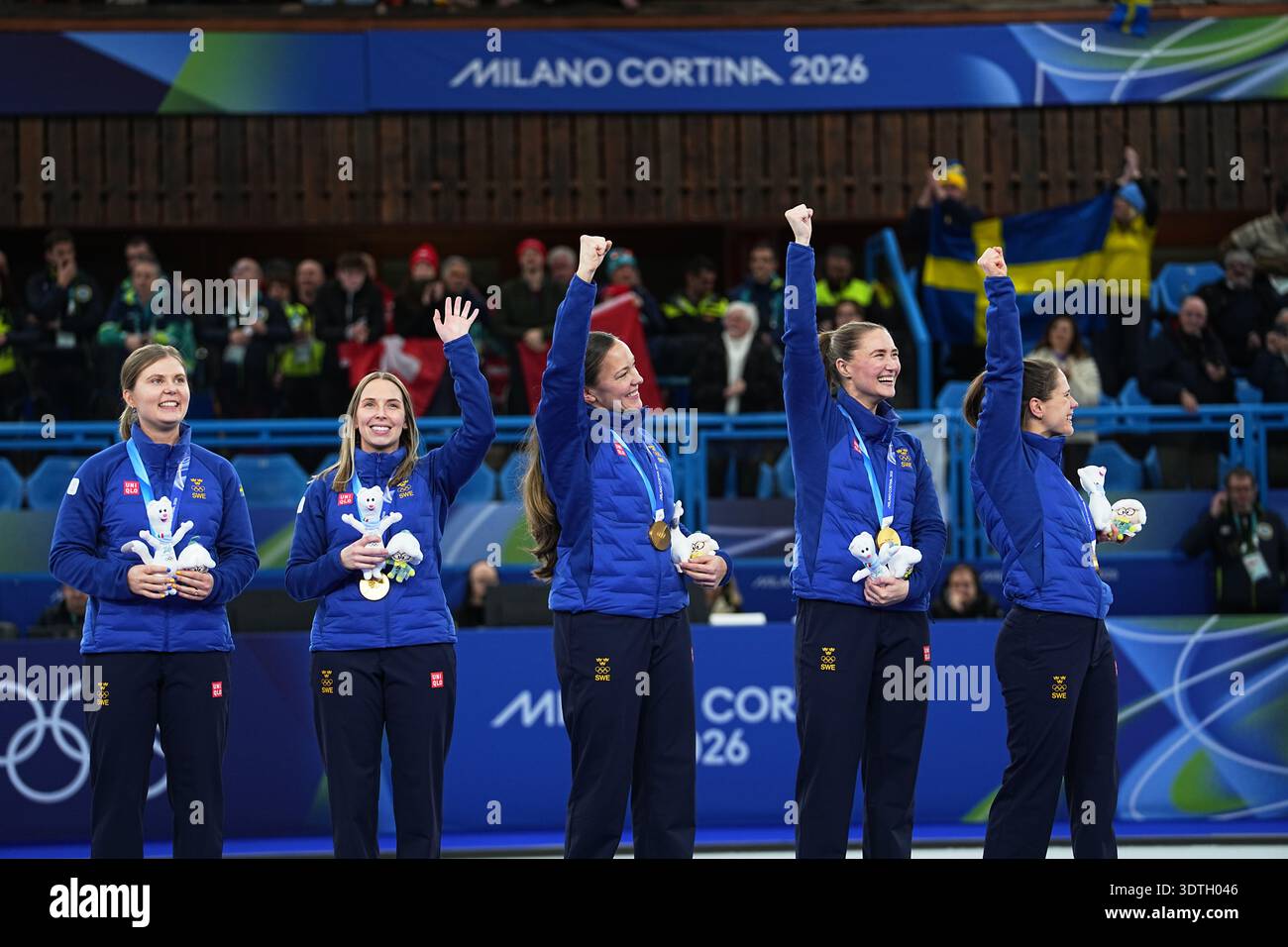 Team Sweden celebrates winning a women's curling gold medal match, at ...