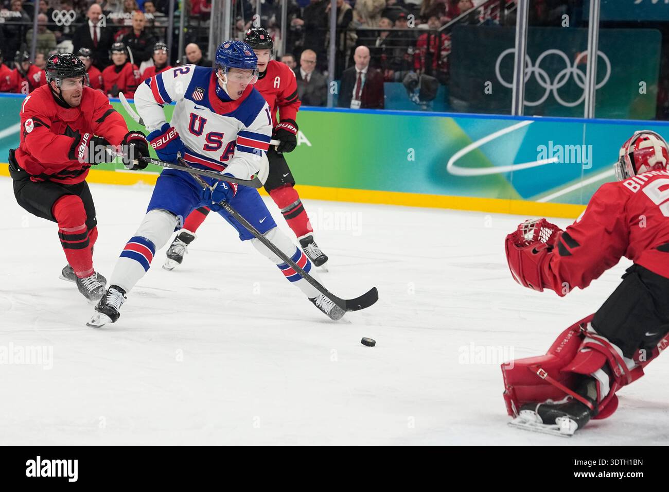 United States' Matt Boldy, center, scores the opening goal during a men ...