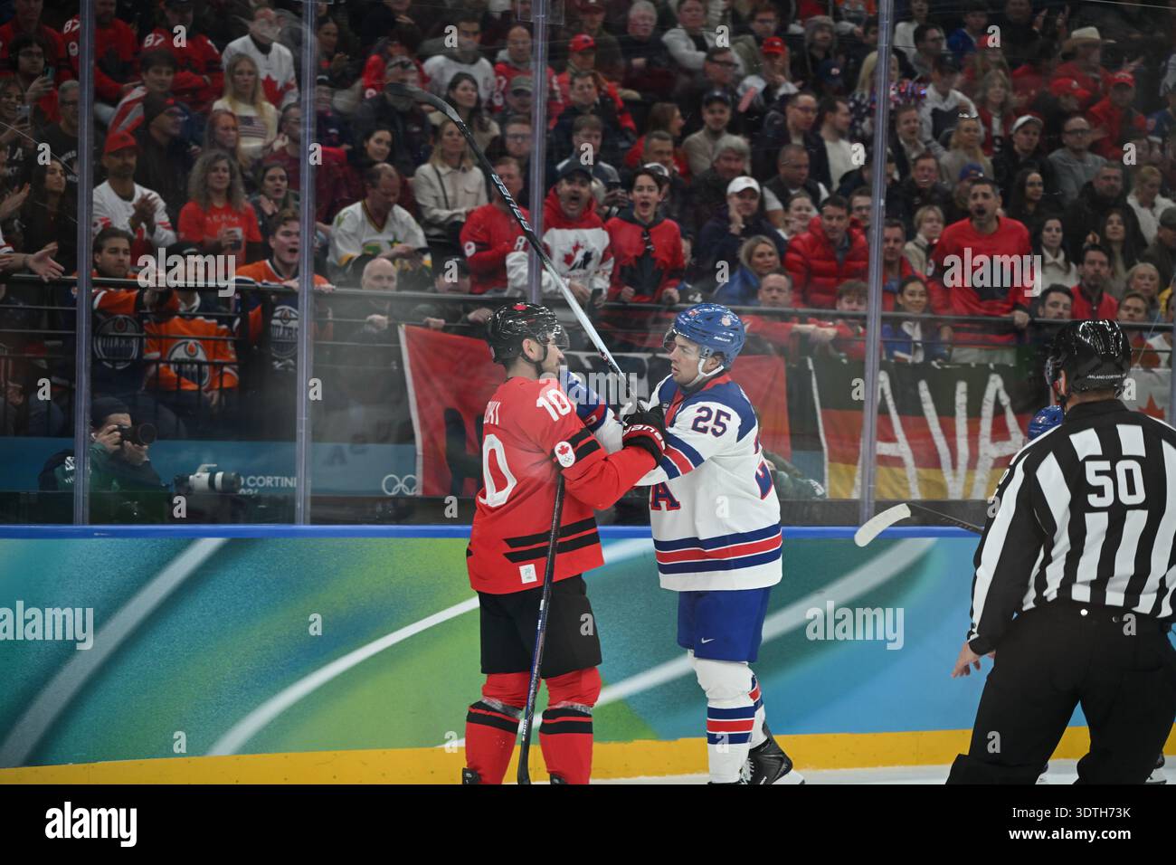 Nick Suzuki (CAN),Charlie McAvoy (USA) during the Winter Olympic Games ...
