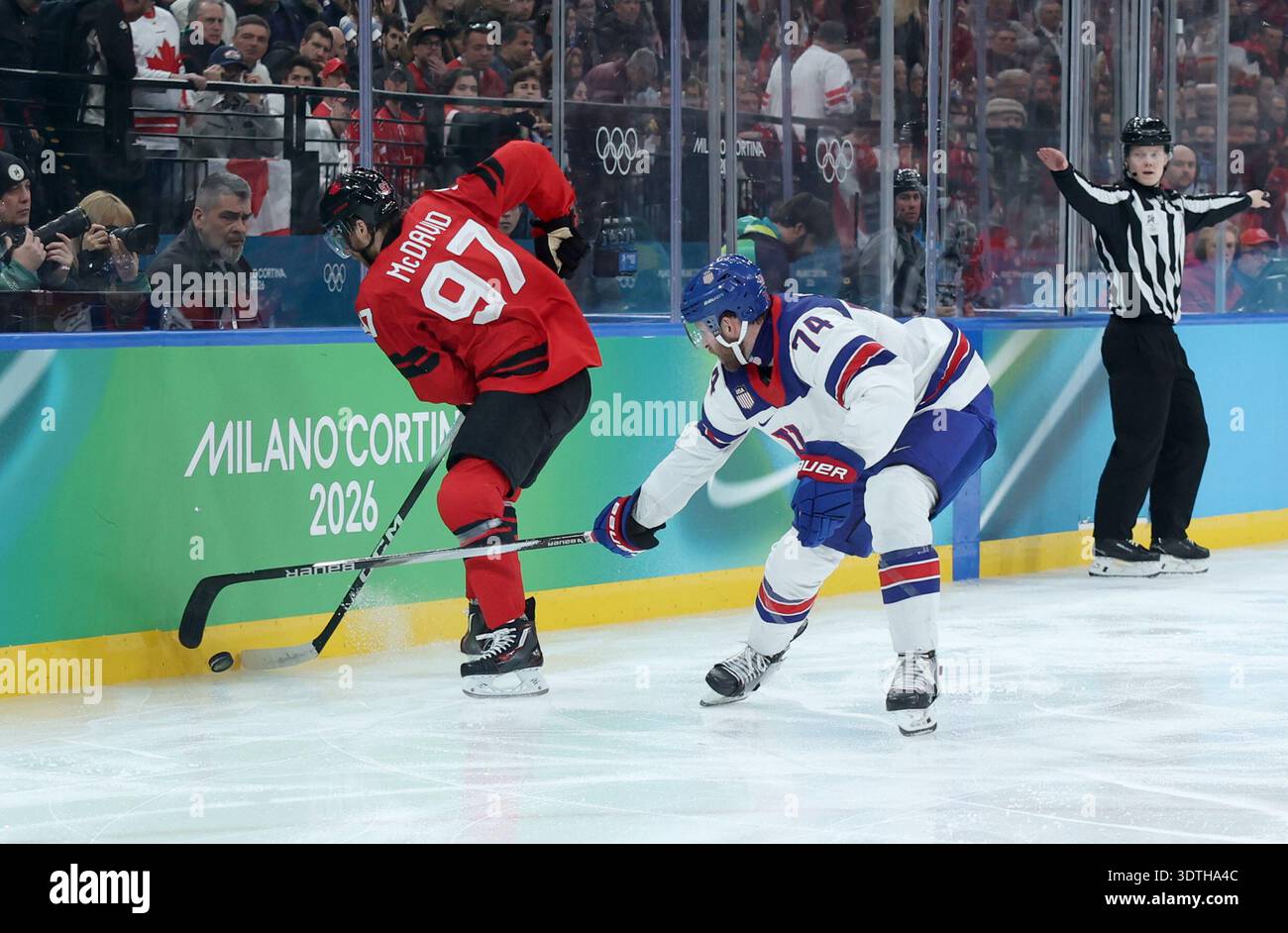 Canada's Connor McDavid and USA's Jaccob Slavin in action during the ...