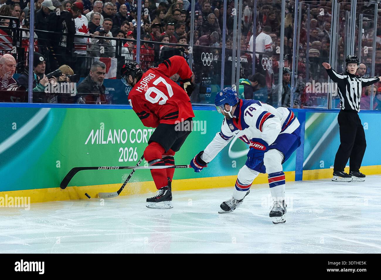 Canada's Connor McDavid in action against USA's Jaccob Slavin during ...