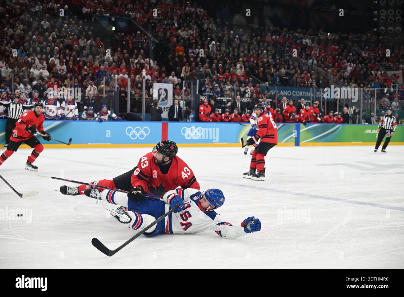 Tom Wilson (CAN), Dylan Larkin (USA) during the Winter Olympic Games ...