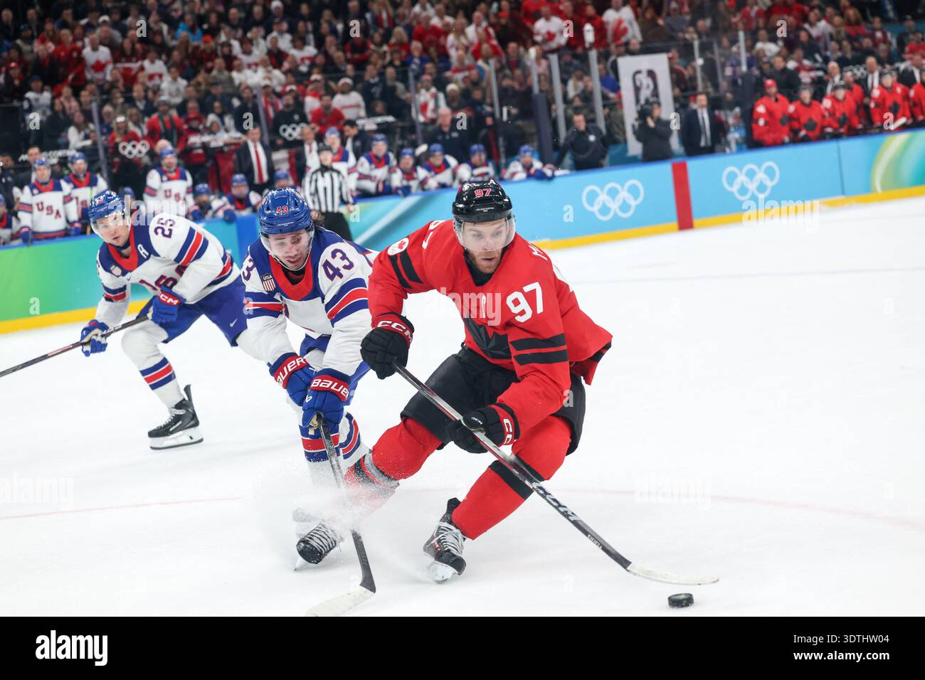 Noah Hanifin (15) of Team United States, Quinn Hughes (43) of Team ...