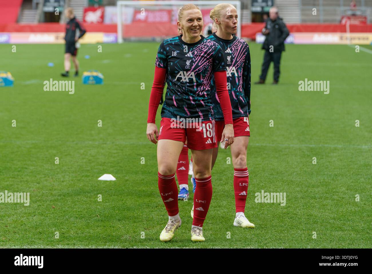 St Helens, UK, 22nd Feb 2026: Liverpool’s Ceri Holland (left) and ...