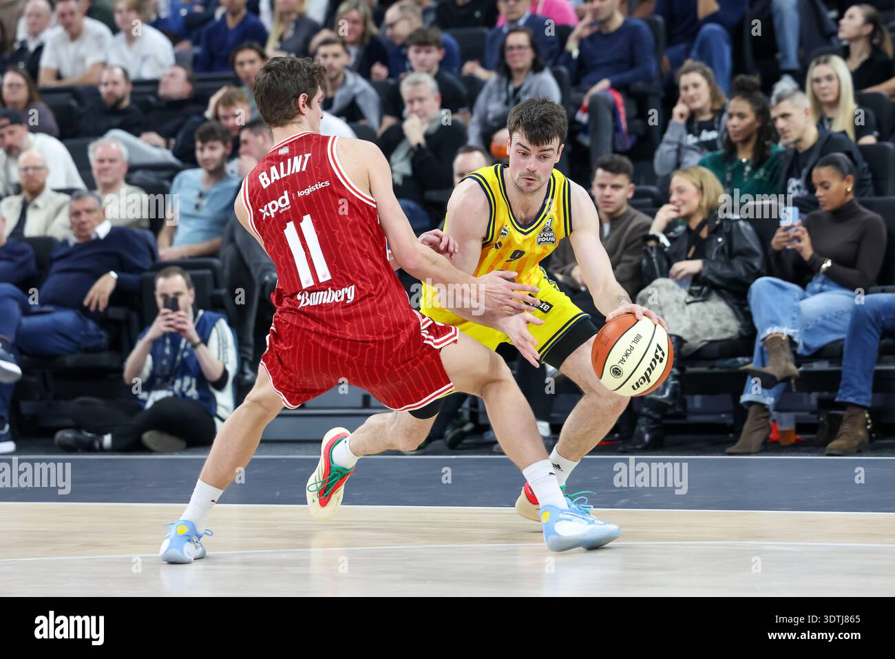 Jonas Mattisseck (Alba Berlin, #09) with Richard Balint (BMA365 Bamberg ...