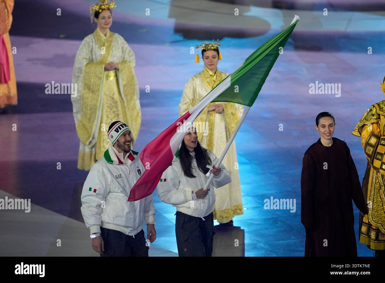 Italy's flag bearers Lisa Vittozzi and Davide Ghiotto during the ...