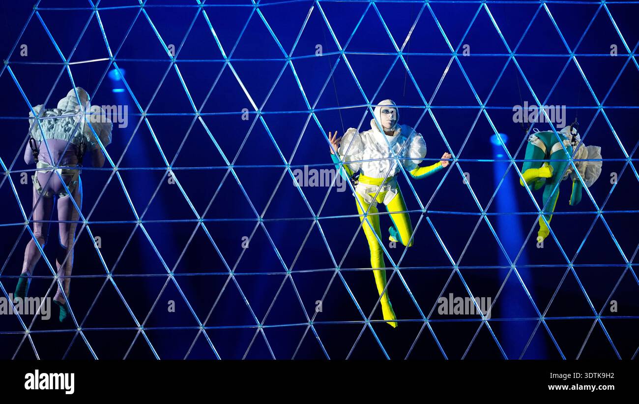 Artists perform during the closing ceremony of the 2026 Winter Olympics ...