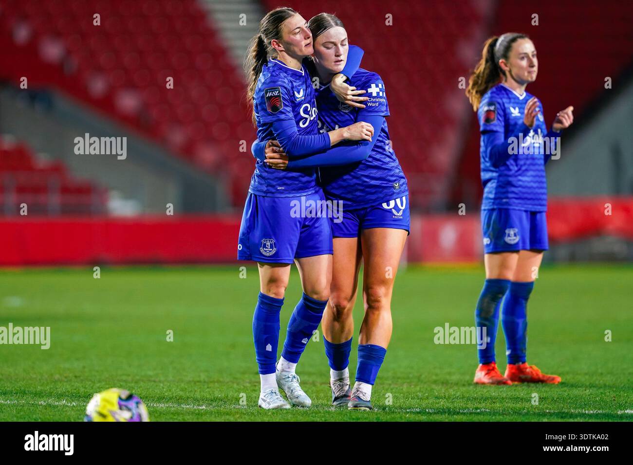 ST HELENS, ENGLAND - February 22: Ruby Mace of Everton FC is consoled ...