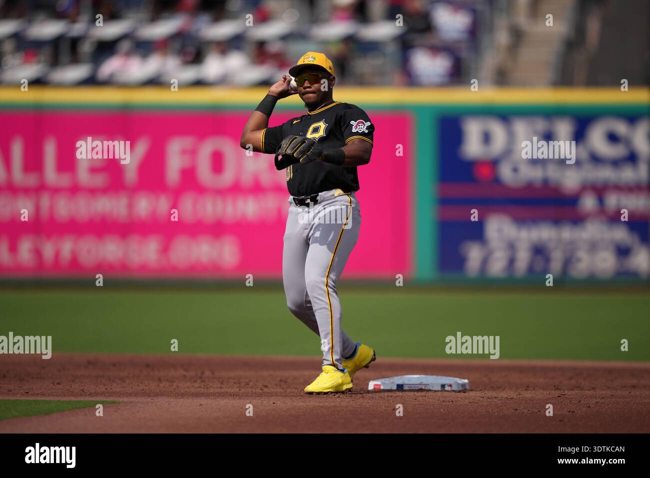Pittsburgh Pirates' Termarr Johnson plays during a spring training ...
