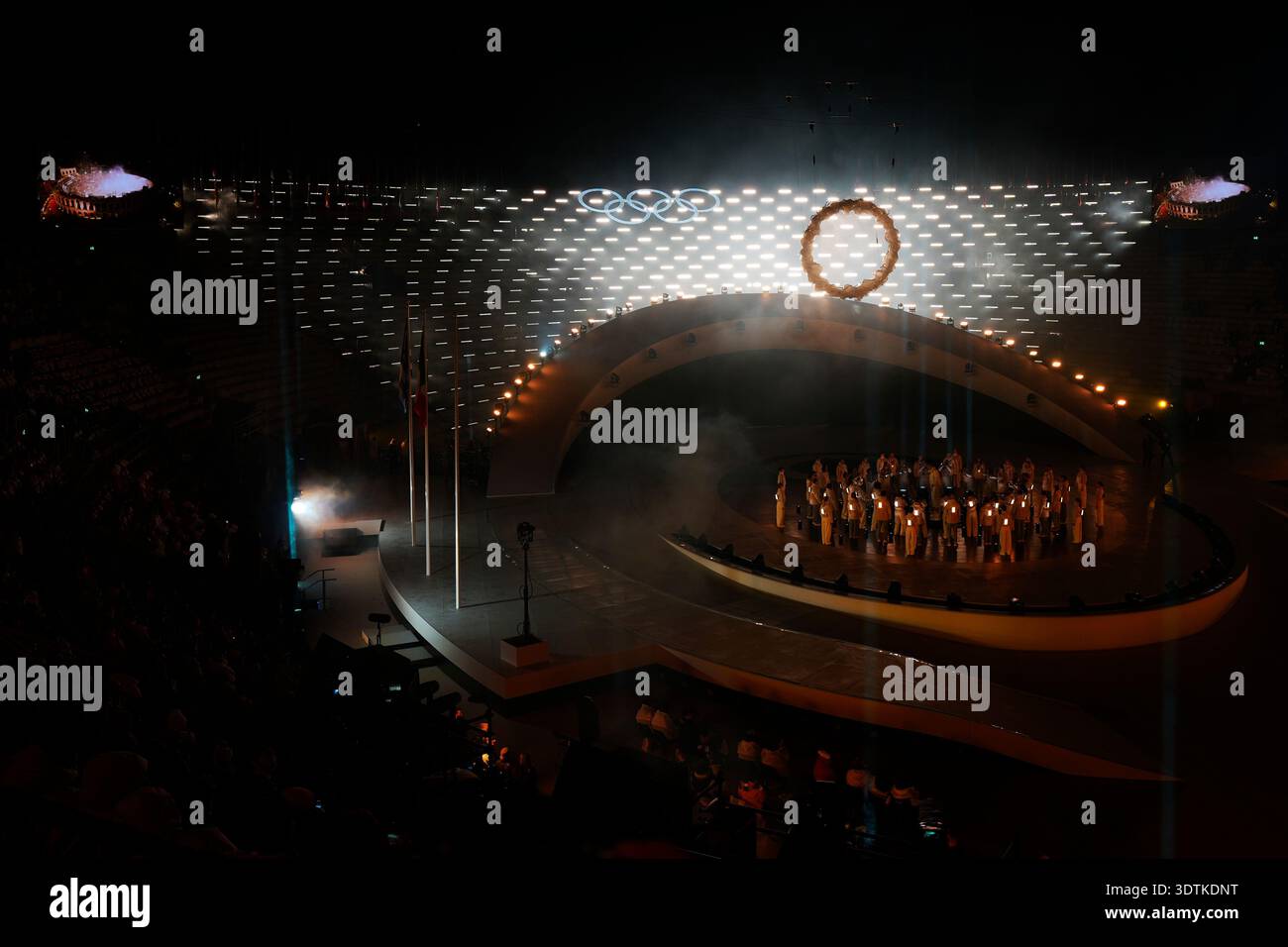 Artists perform the French national anthem during the closing ceremony ...