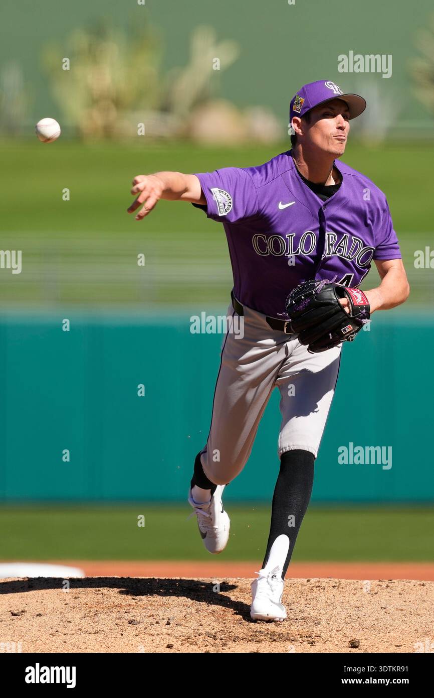 Colorado Rockies starting pitcher Jimmy Herget throws during the first ...