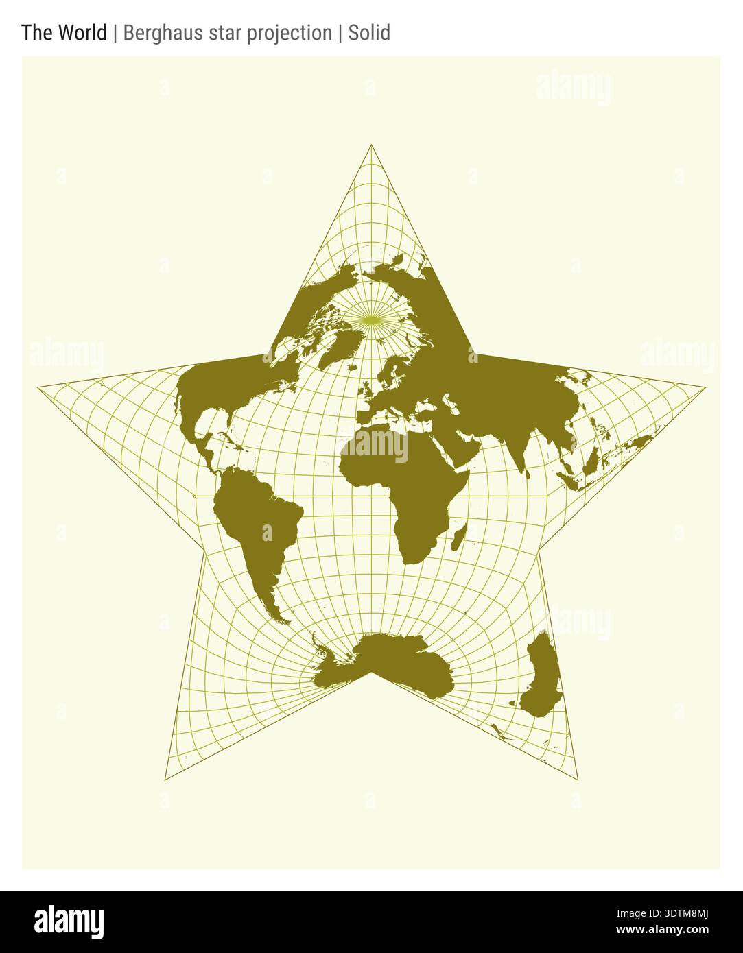 World Map. Berghaus star projection. Solid style. High-detail world map ...