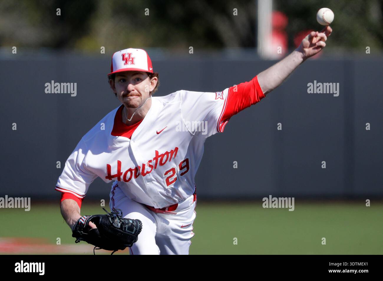 Houston relief pitcher Ryne Rodriguez throws against UT Rio Grande ...