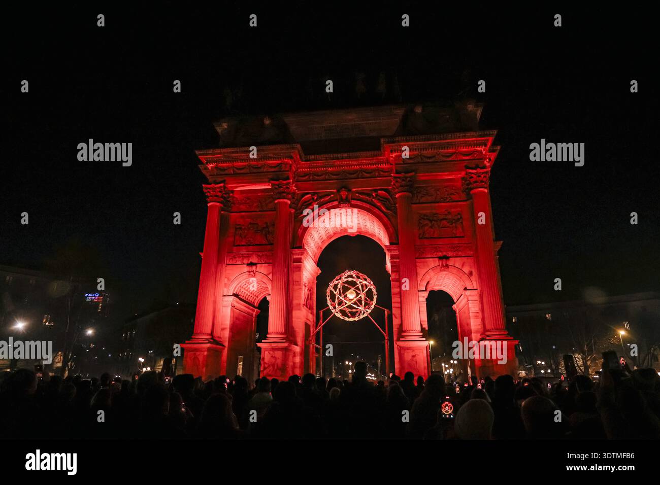 Milan, The final show of the Olympic cauldron at the Arco della Pace ...