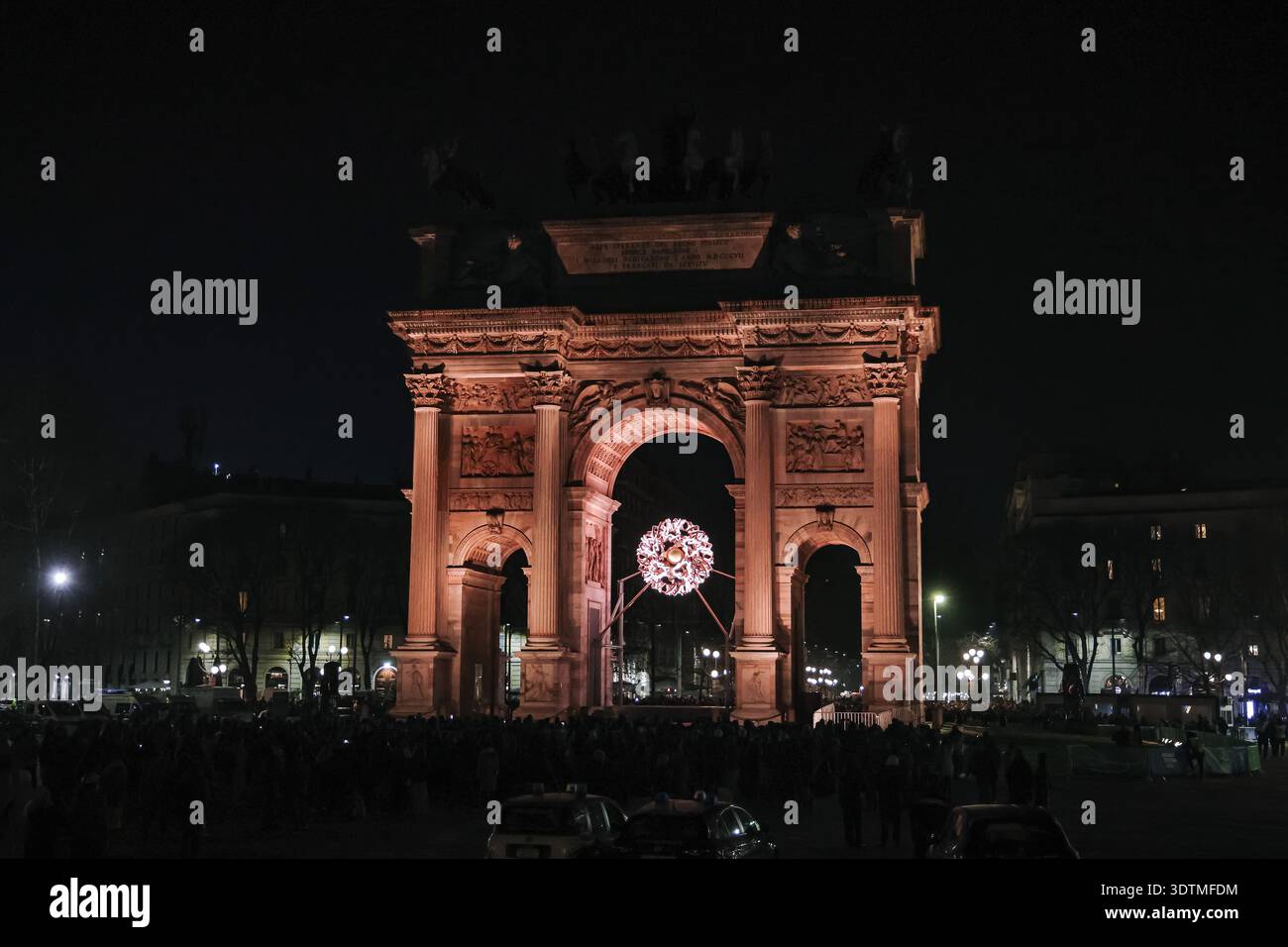 Milan, The final show of the Olympic cauldron at the Arco della Pace ...