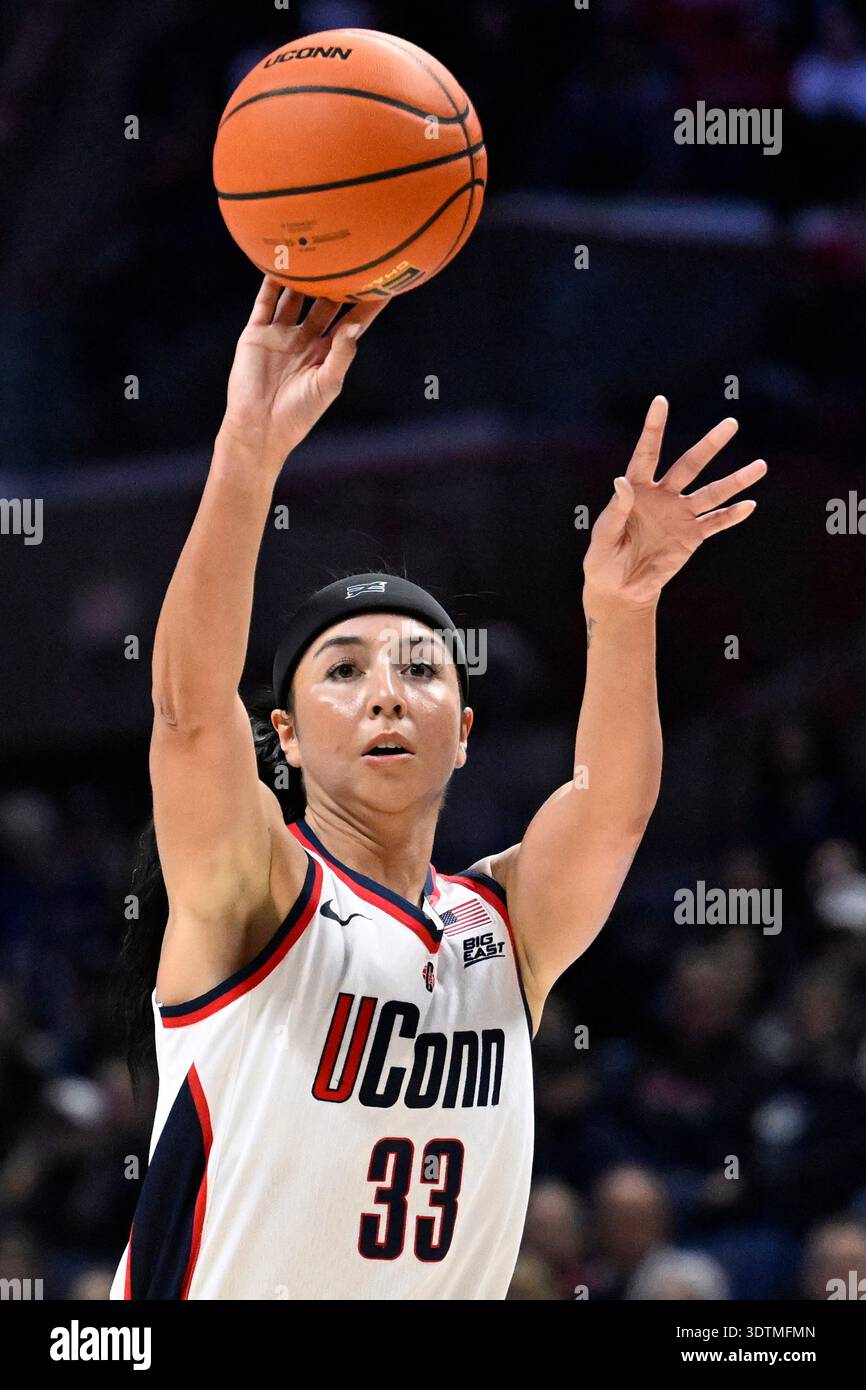 UConn guard Caroline Ducharme in the first half of an NCAA college ...