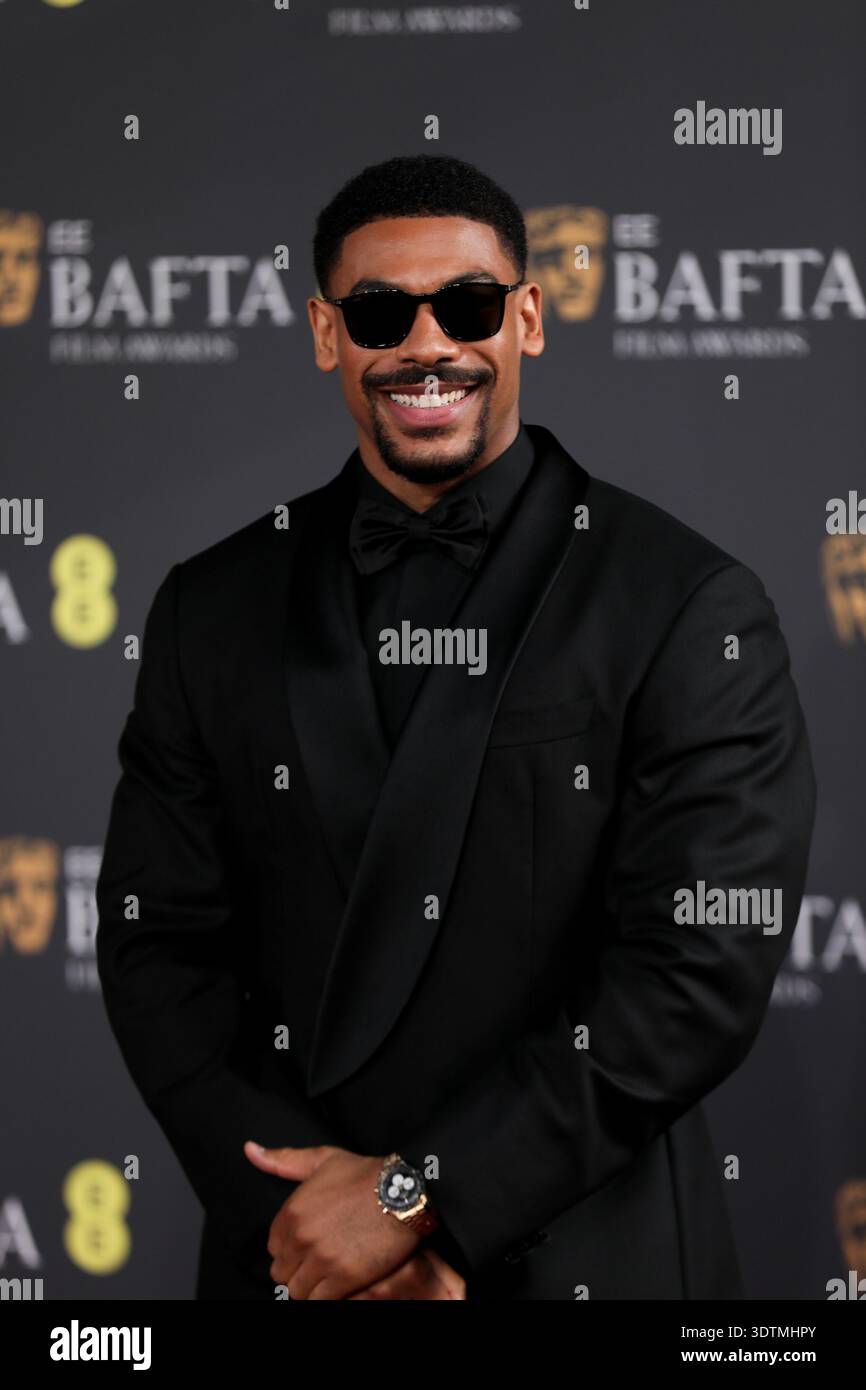Aaron Pierre attends the red carpet for the 2026 EE BAFTA Film Awards ...