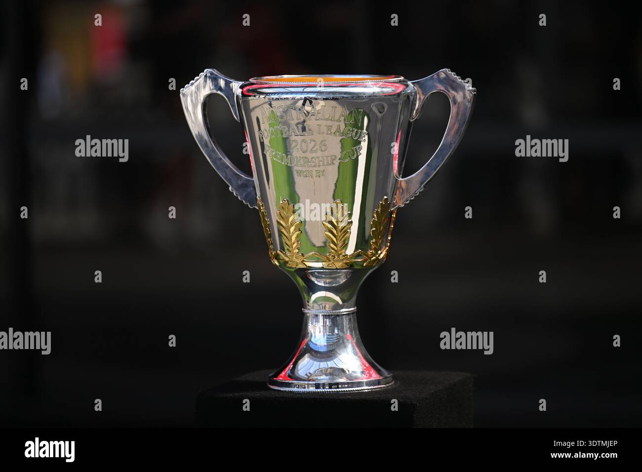 The 2026 AFL Premiership Cup is seen on display during the 2026 AFL ...