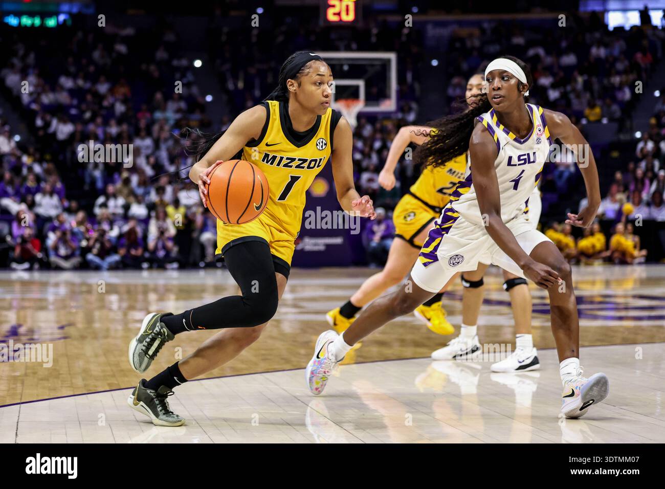 February 22, 2026: Missouri's Shannon Dowell (1) drives to the basket ...