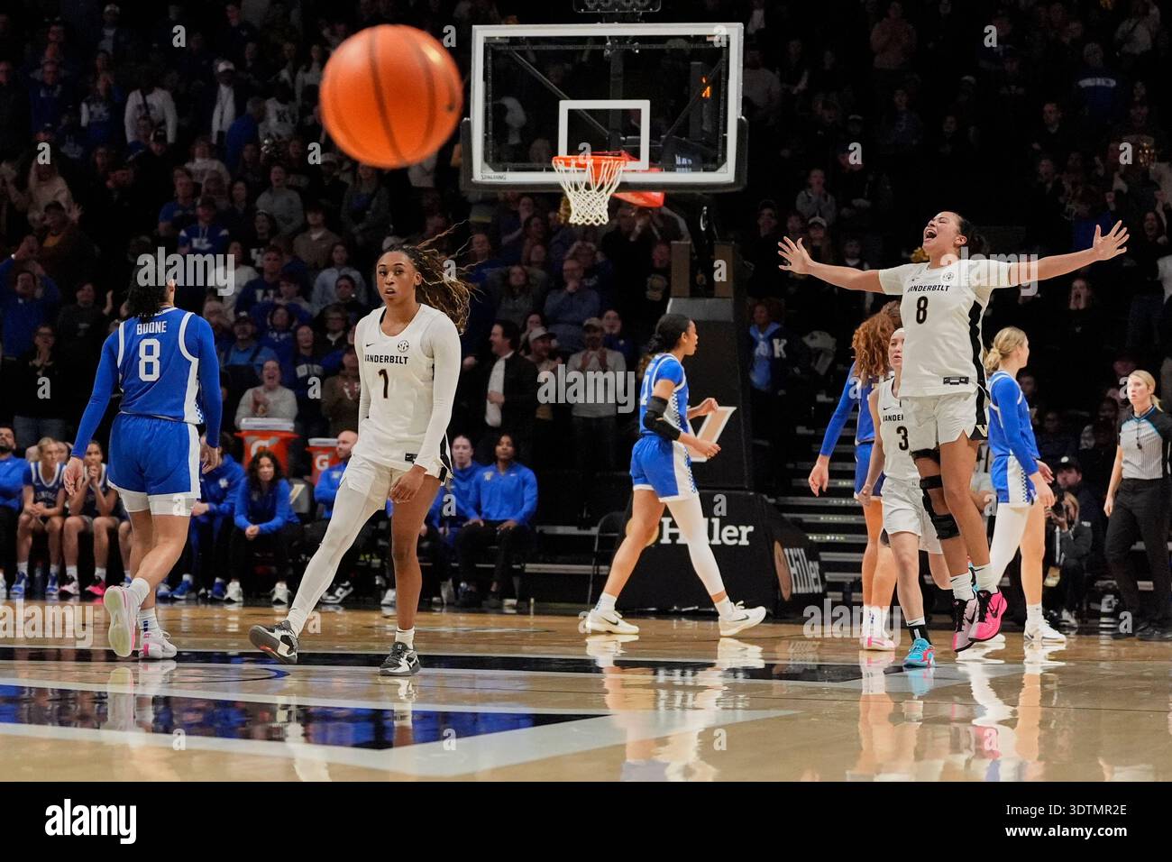 Vanderbilt guards Ava Black (8) and Mikayla Blakes (1) celebrate the ...