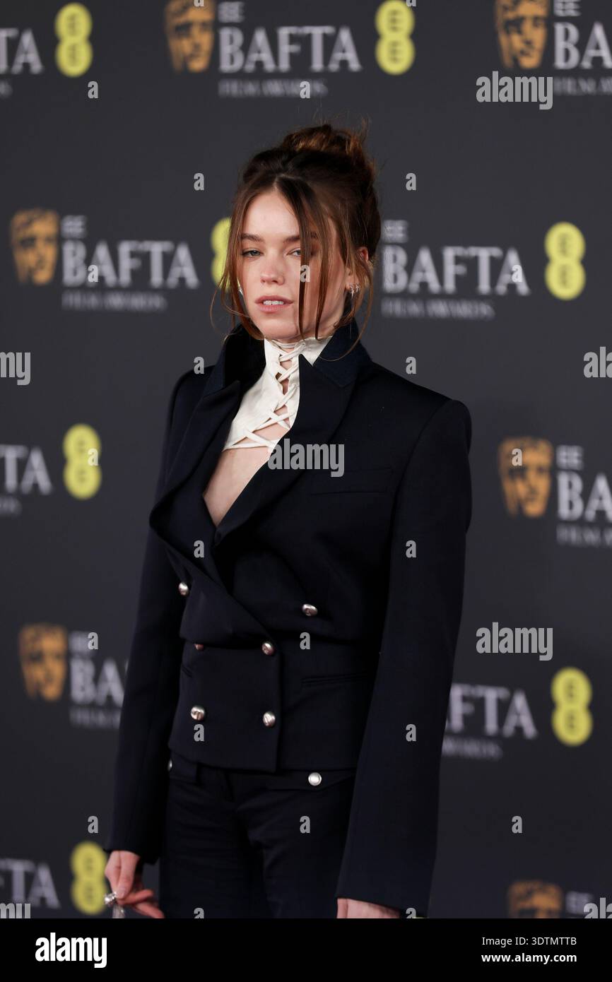 Milly Alcock attends the red carpet for the 2026 EE BAFTA Film Awards ...