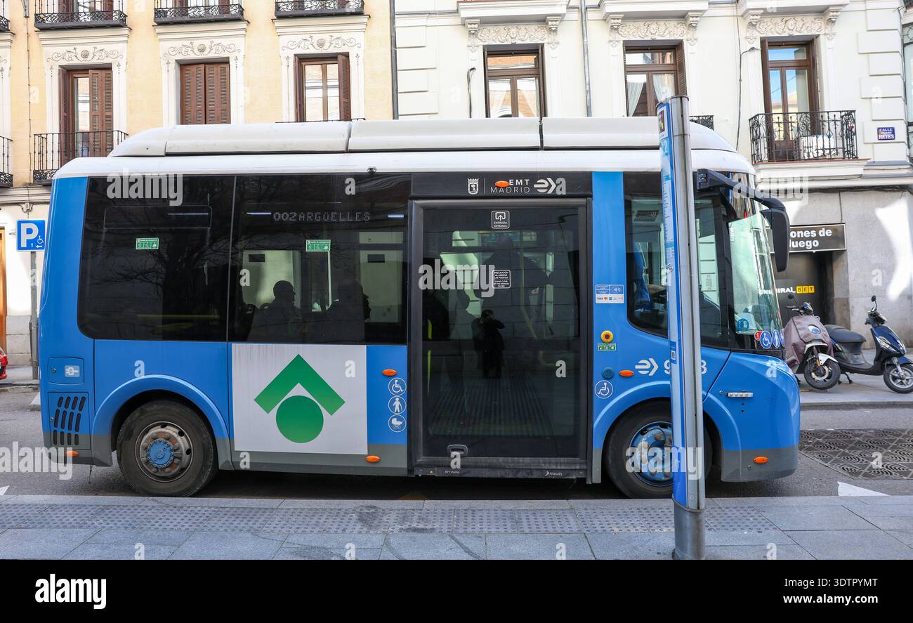 A bus on line 002, on 23 February 2026, in Madrid (Spain). EMT Madrid's ...