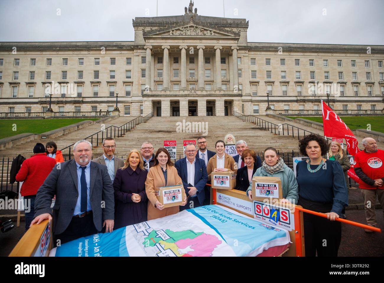 (left to right at hospital bed) Sinn Fein MLA Colm Gildernew, Sinn Fein ...